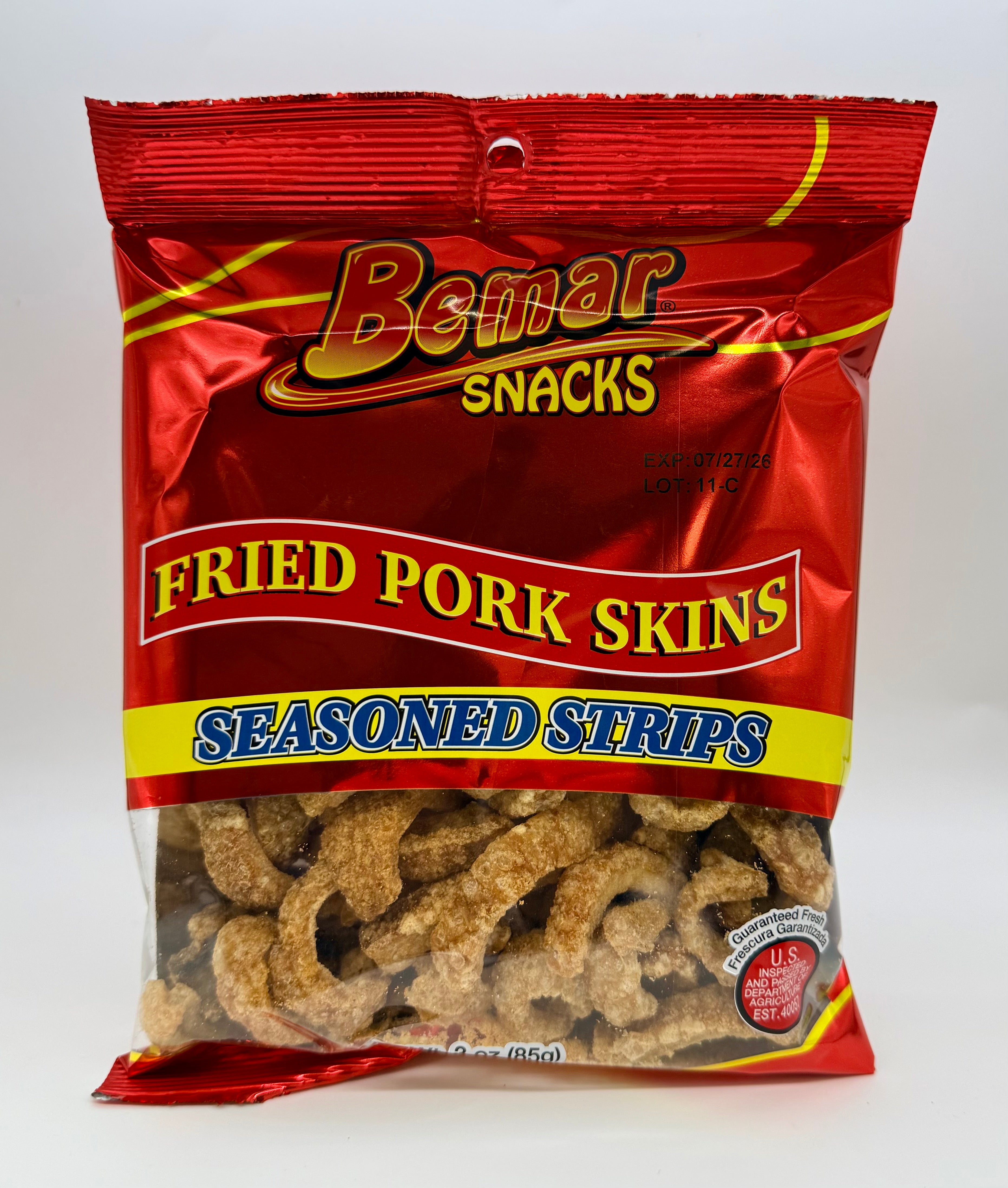 Bemar Snacks Fried Pork Skins Seasoned Strips